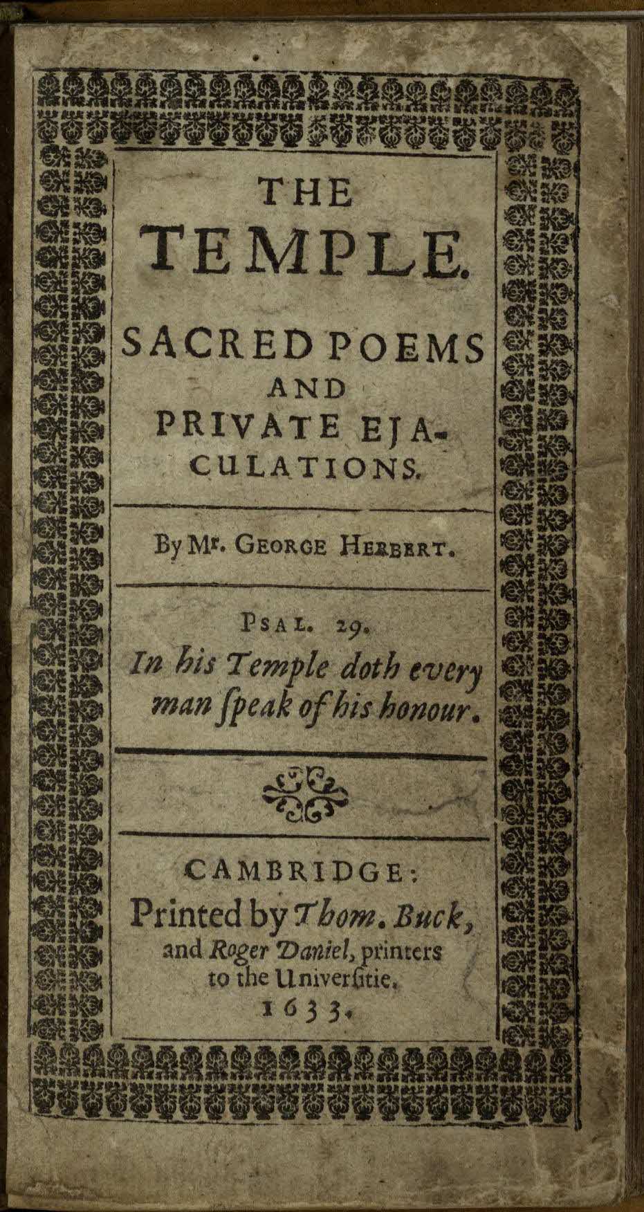 Reading the Collections, Week 14: George Herbert, The Temple (Cambridge ...